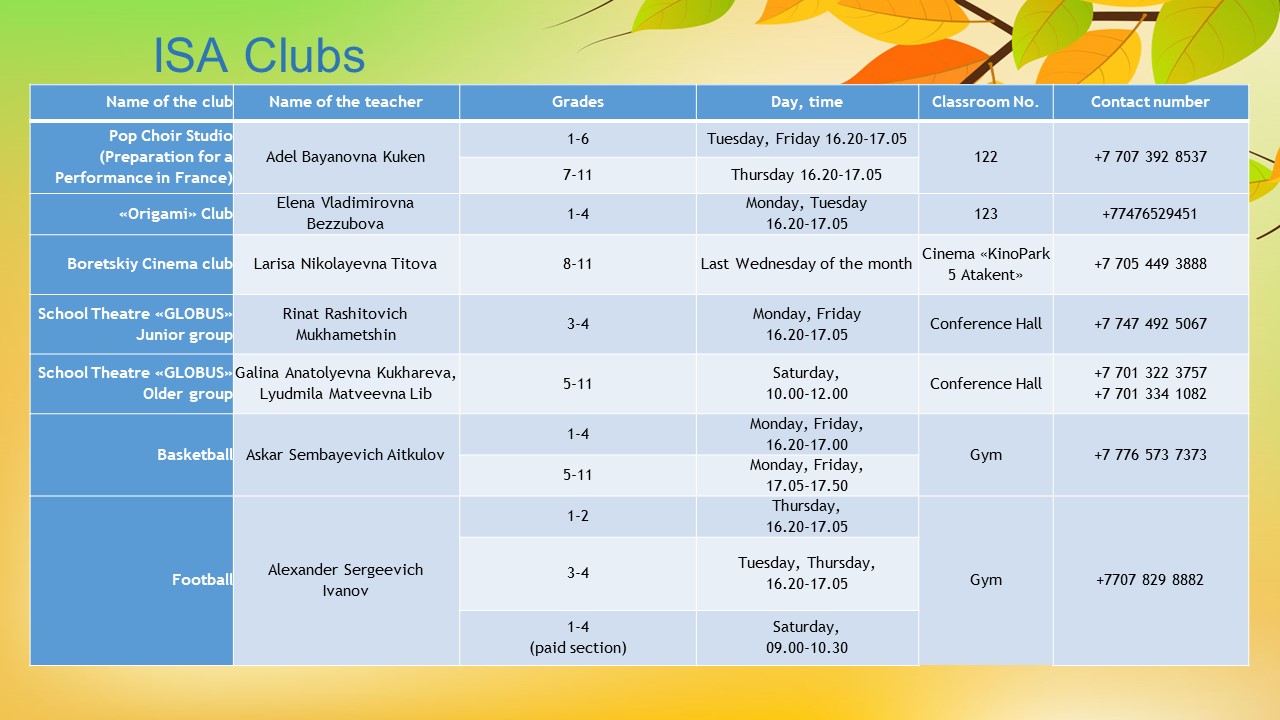 Clubs / Schedule